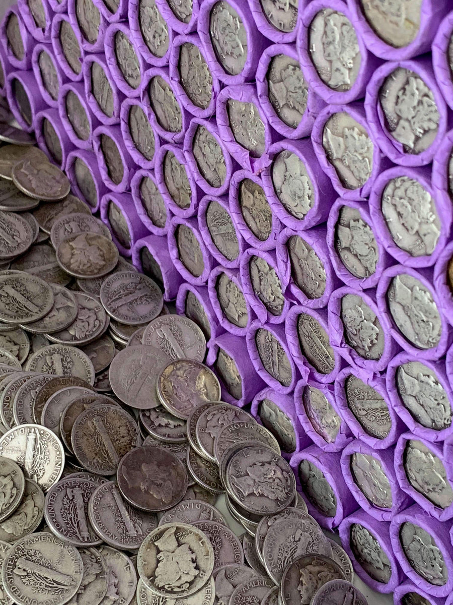 VINTAGE PURPLE BANK ROLL WITH A SILVER DIME SHOWING – Wholesale Wheat Cents