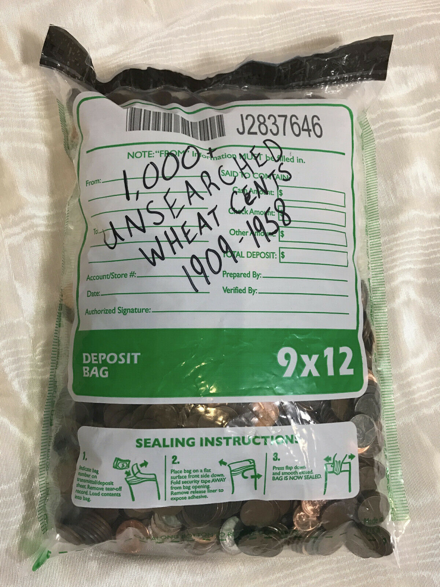 WHEAT PENNY BAG 1000 COUNT OLD US COINS VINTAGE LINCOLN CENT COIN COLL ...